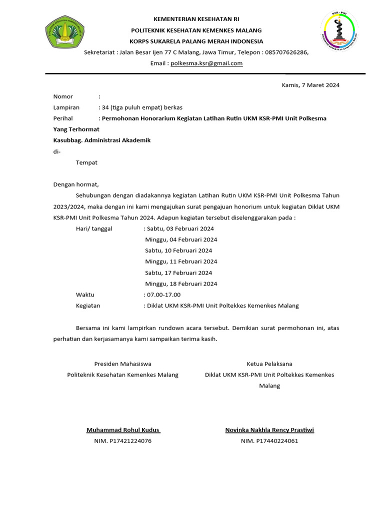 SPJ Honorarium Diklat Ukm KSR 2024 | PDF