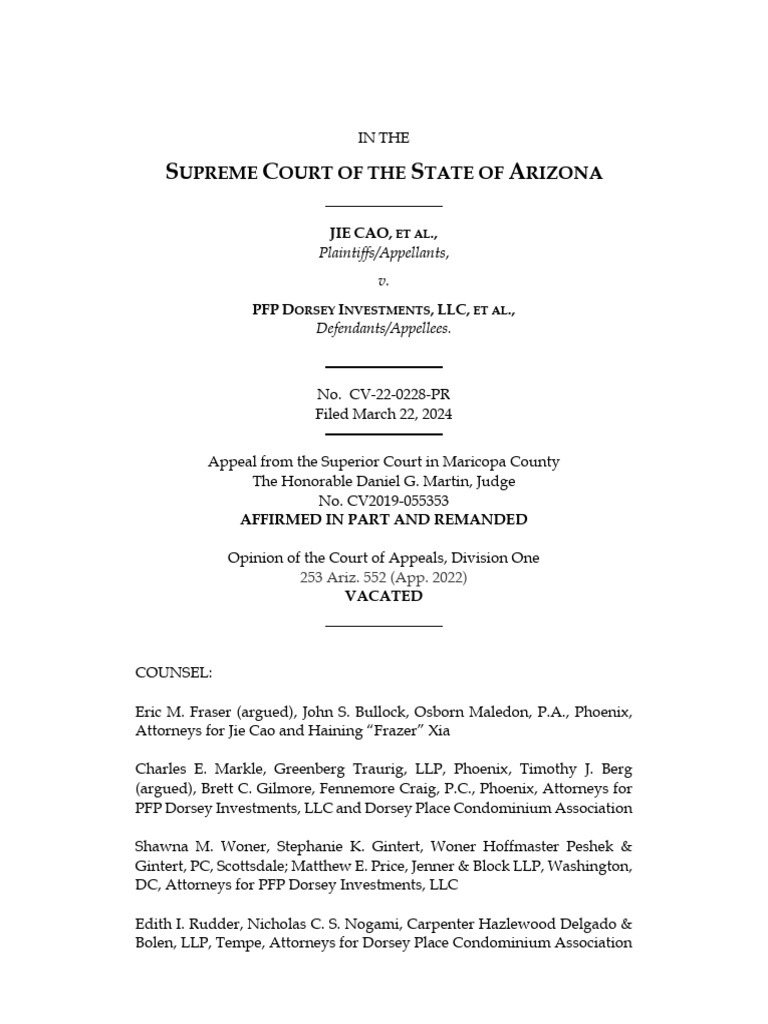 Cao v. PFP Dorsey Investments, LLC, No. CV-22-0228-PR (Ariz. Mar. 22 ...