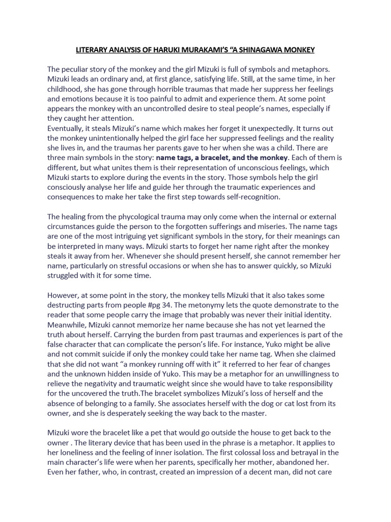 Monkey Essay | PDF | Feeling | Psychological Trauma