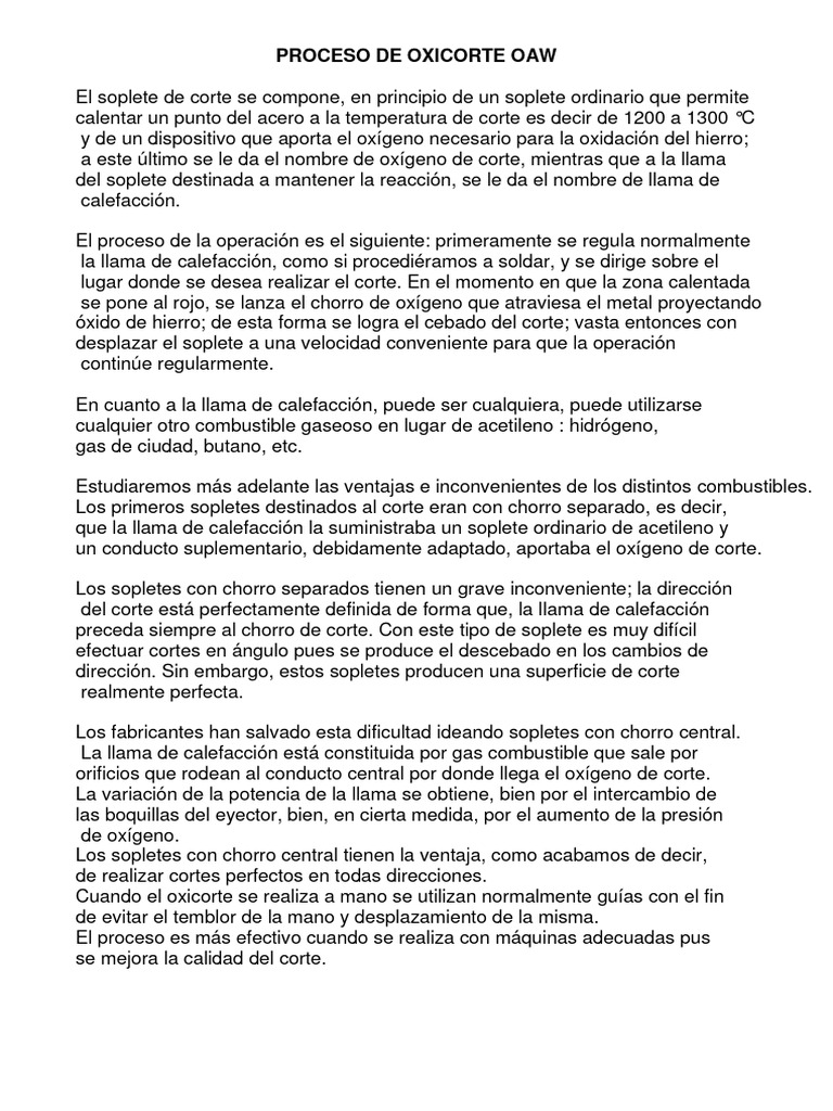 Proceso de Oxicorte Oaw | PDF | Oxígeno | Sustancias químicas