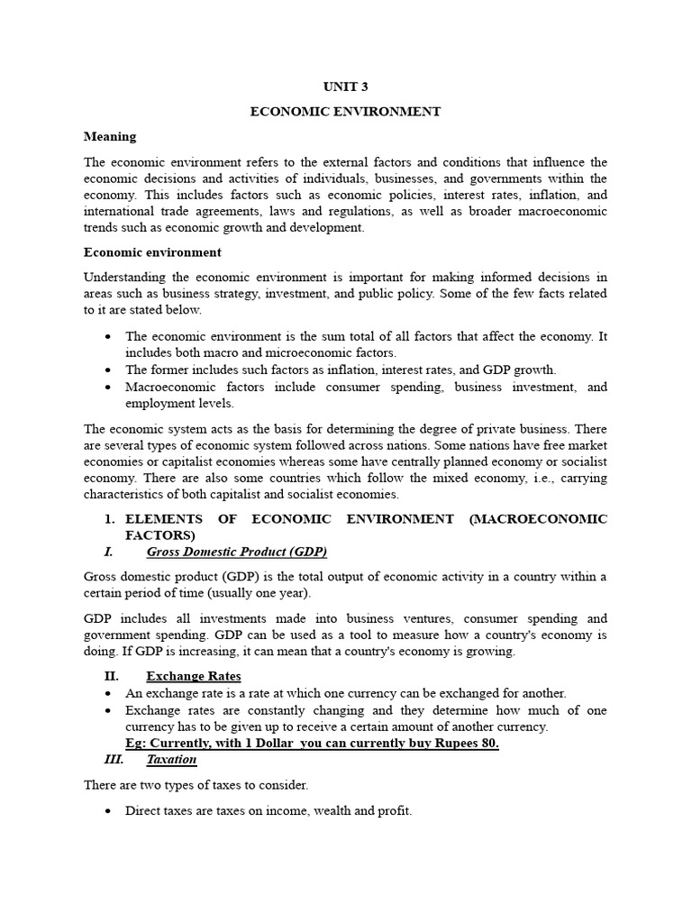 UNIT 3 - Economic Environment | PDF | Gross Domestic Product ...