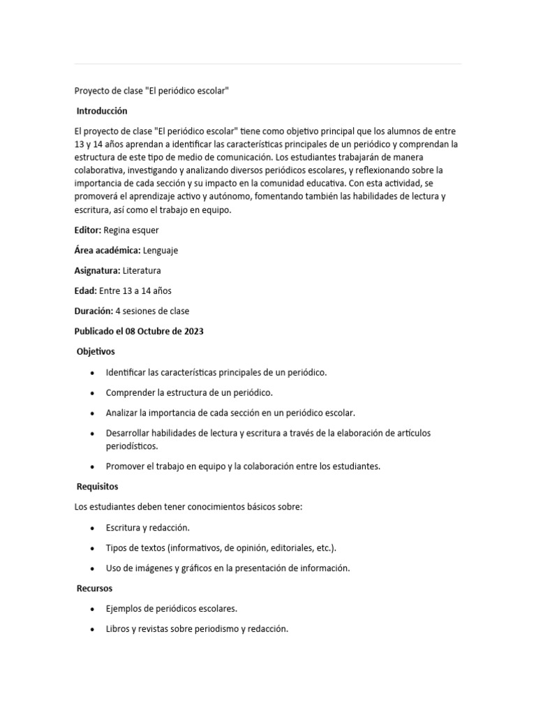 Proyecto de Clase | PDF | Periódicos | Internet
