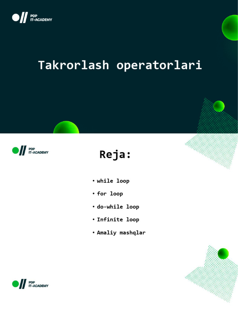 2-Dars. Takrorlash Operatorlari (1-Qism) | PDF