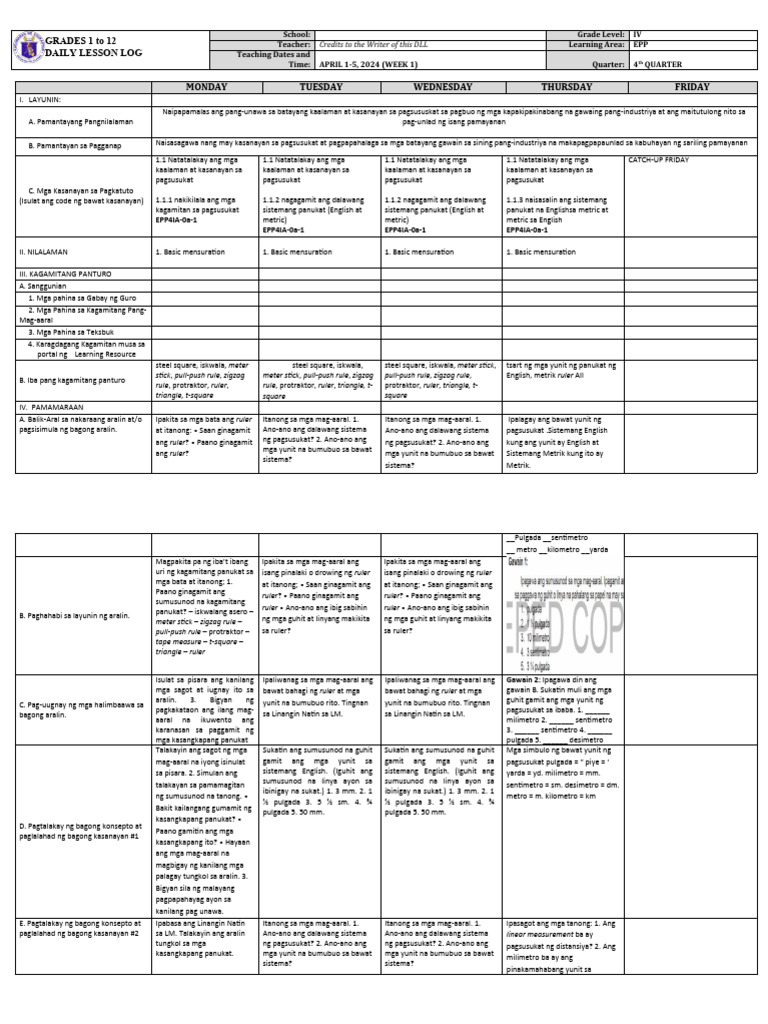 DLL Epp-4 Q4 W1 | PDF