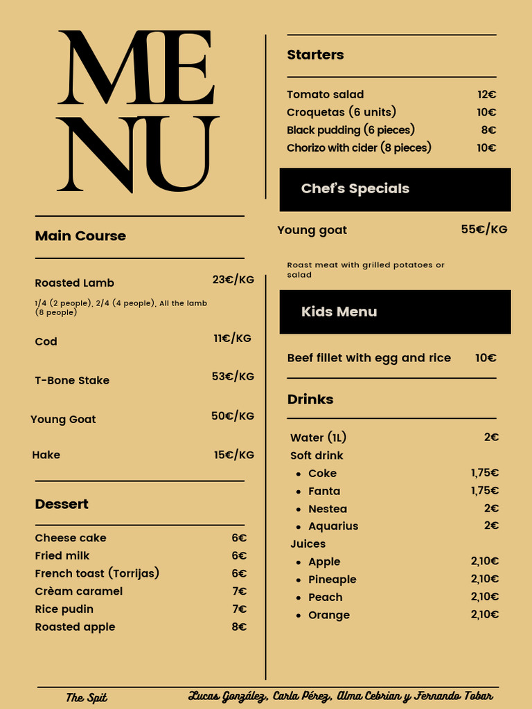 Menu Del Restaurante Spit | PDF | Cooking | Asian Cuisine