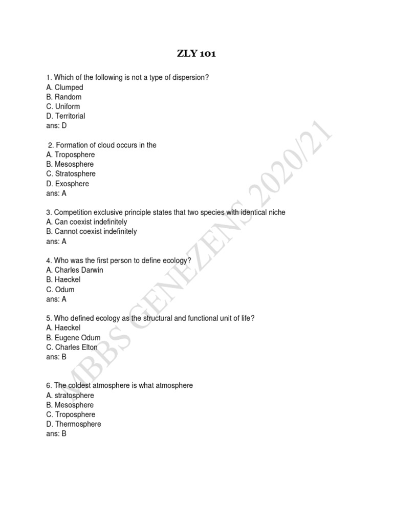 ZlY 101 Genezens 2020-21 | PDF | Food Web | Atmosphere