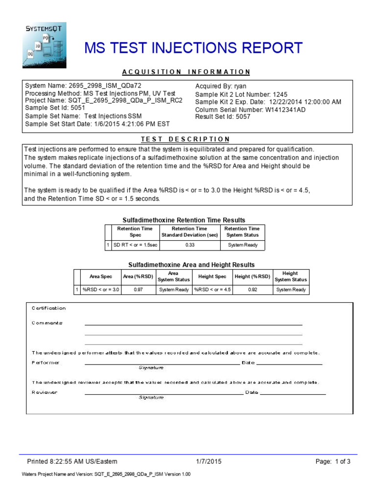 MS Test Inj | PDF | Analytical Chemistry | Laboratory Techniques