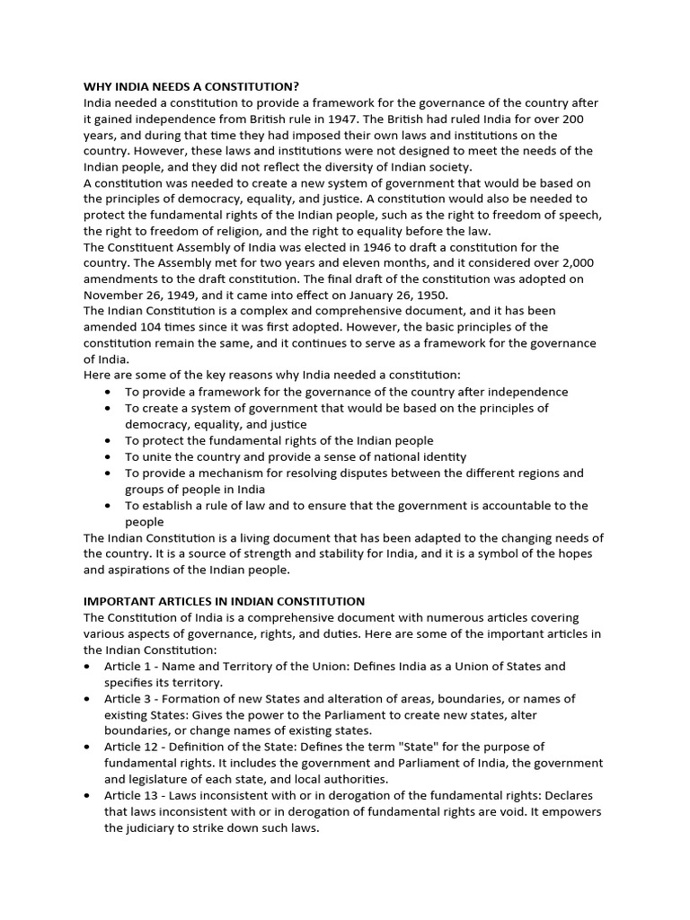 Indian Constitution Notes For Lecture | PDF | Constitution | Naturalization