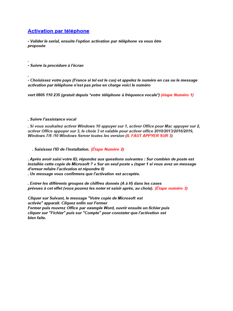 Activation téléphonique de Microsoft Office | PDF