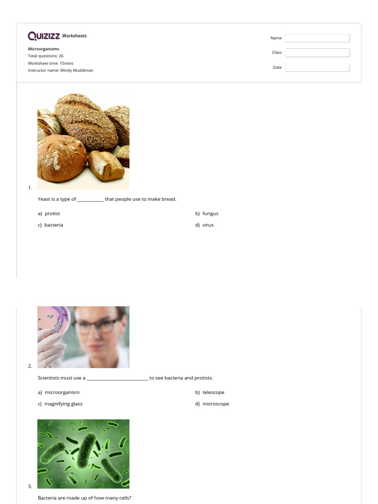 Microorganisms Quizizz English Pdf Microorganism Bacteria