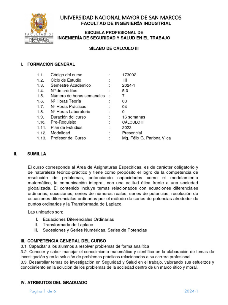 SILAB CALCULO III-Ing - Seg.y Salud. 2018-2024-1 | PDF | Ecuaciones ...