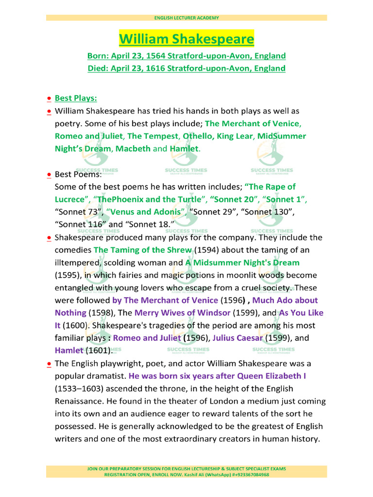 Shakespeare Notes PDF - 1 - 1 | PDF
