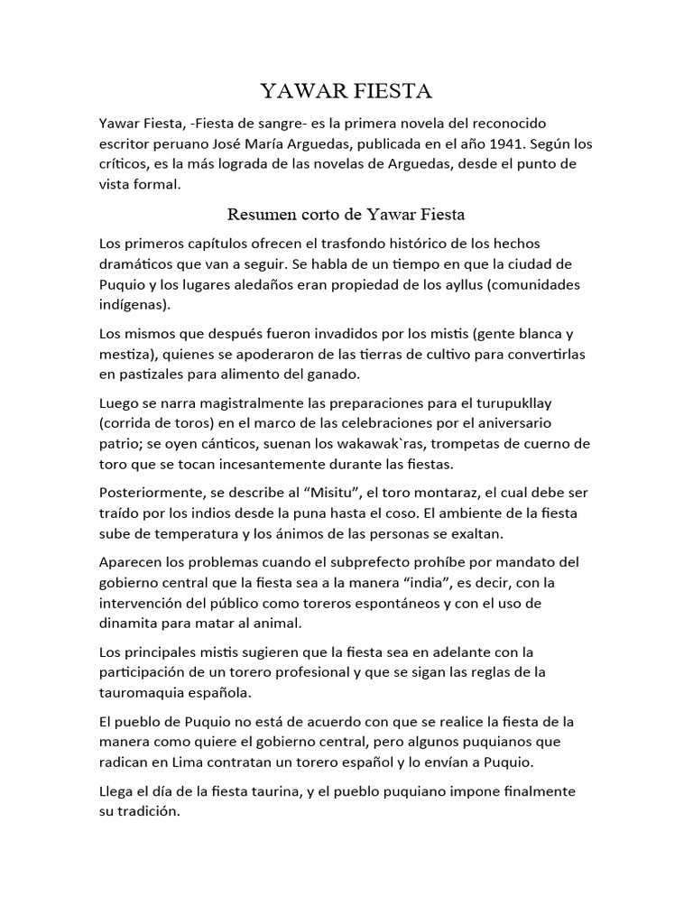 Yawar Fiesta | PDF | Novelas | Literatura en español
