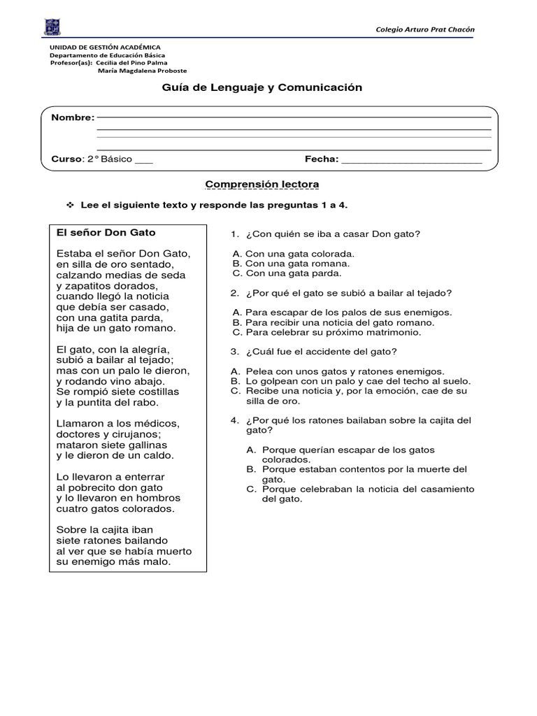 Guía de Comprensión Lectora 2° Básico | PDF