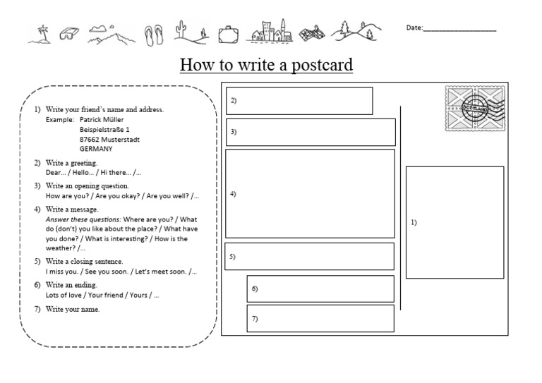 How To Write A Postcard Direct Method Activities Worksheet Templates ...