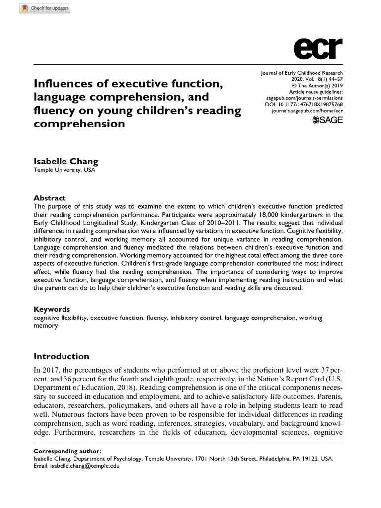 Chang 2019 Influences of Executive Function Language Comprehension and Fluency On Young Children ...