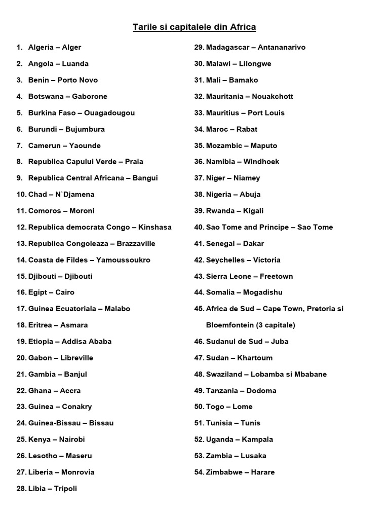 Tarile si Capitalele Africii | PDF | Travel