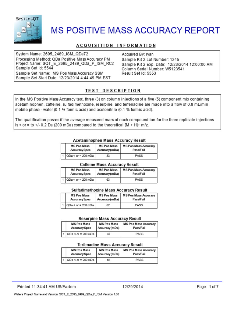 MS Pos Mass Acc | PDF | Mass Spectrometry | Instrumental Analysis