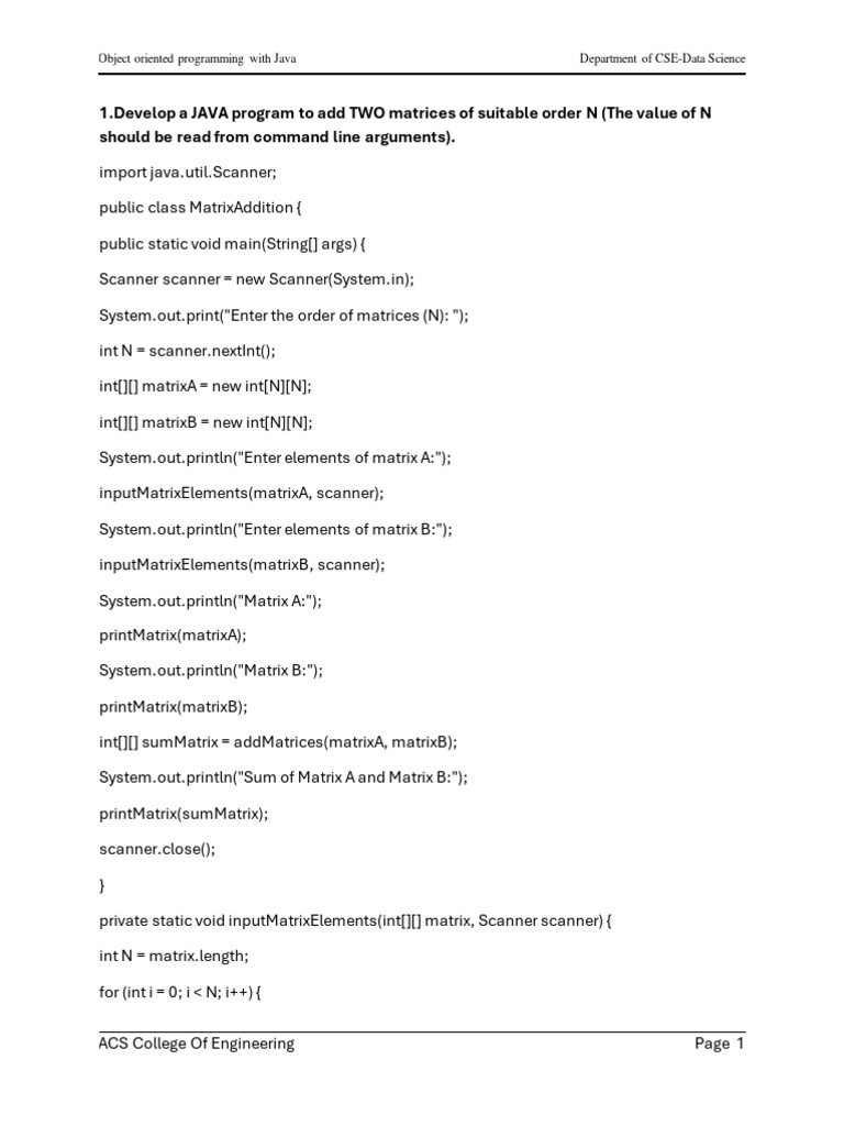 Oops-Java-Lab Manual | PDF | Matrix (Mathematics) | Mathematical Objects Oops-Java-Lab Manual | PDF | Matrix (Mathematics) | Mathematical Objects