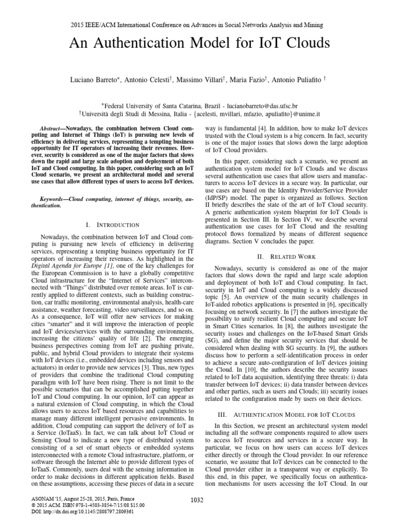 An Authentication Model For Iot Clouds Pdf Internet Of Things Cloud Computing 
