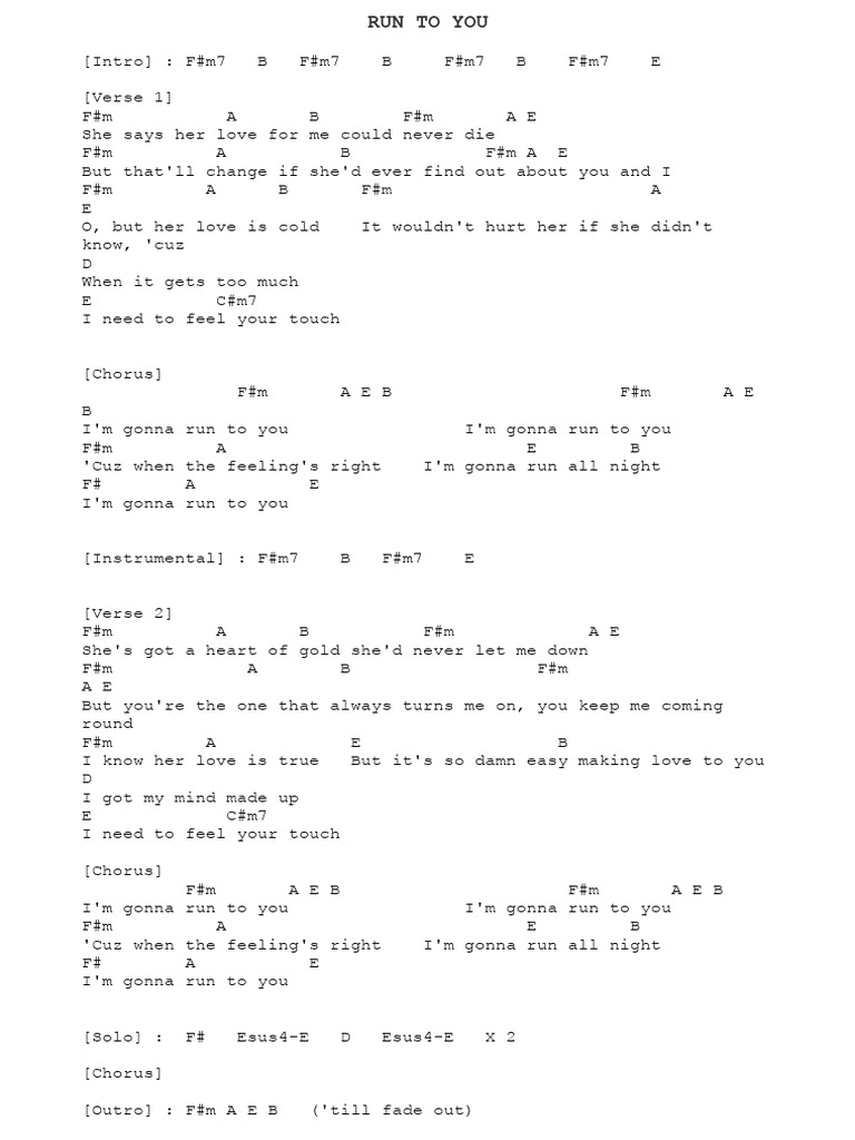 Run to You Lyrics and Chords | PDF