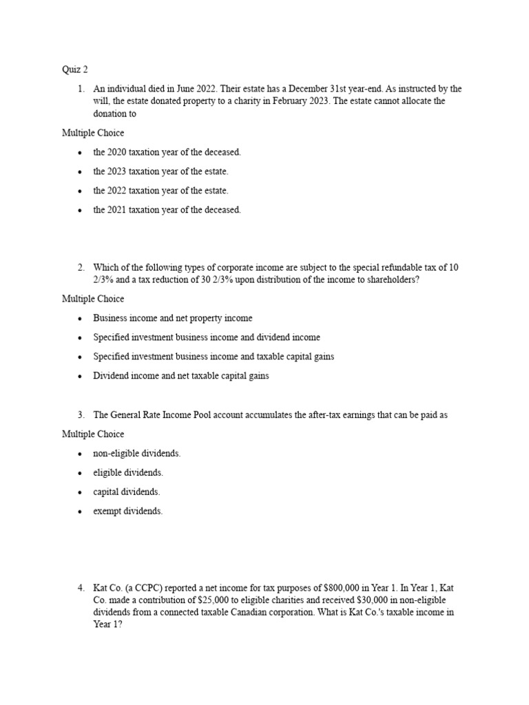 Taxation Quiz for Accounting Students | PDF