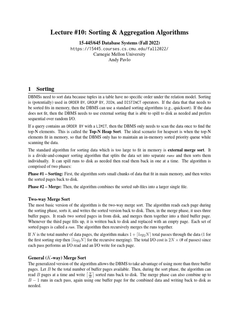 Sorting and Aggregation in Databases | PDF | Databases | Database Index