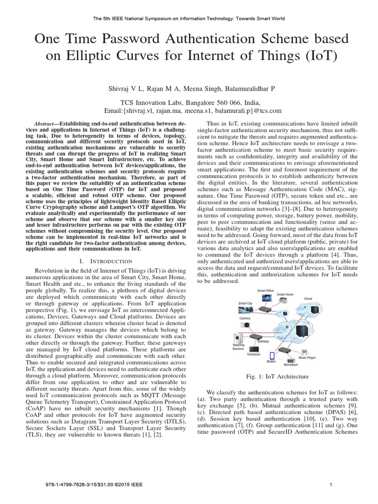 One Time Password Authentication Scheme Based Pdf Transport Layer Security Internet Of Things