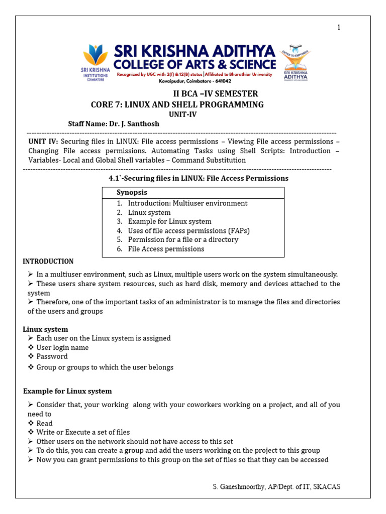 Unit Iv Linux Notes Pdf Computer Architecture Unix