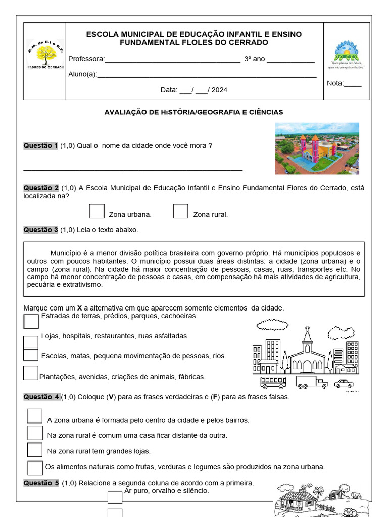 Avaliação de História e Geografia para 3º Ano | PDF | Som