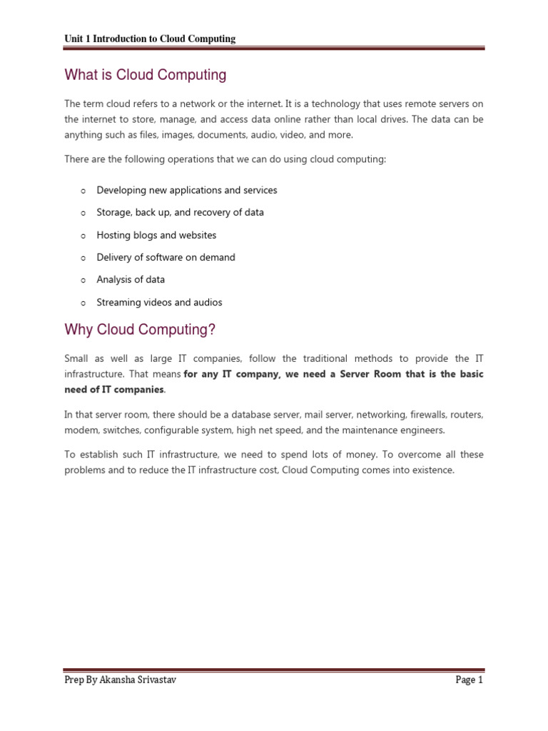 Unit 1 Introduction To Cloud Computing | PDF | Cloud Computing | Software As A Service