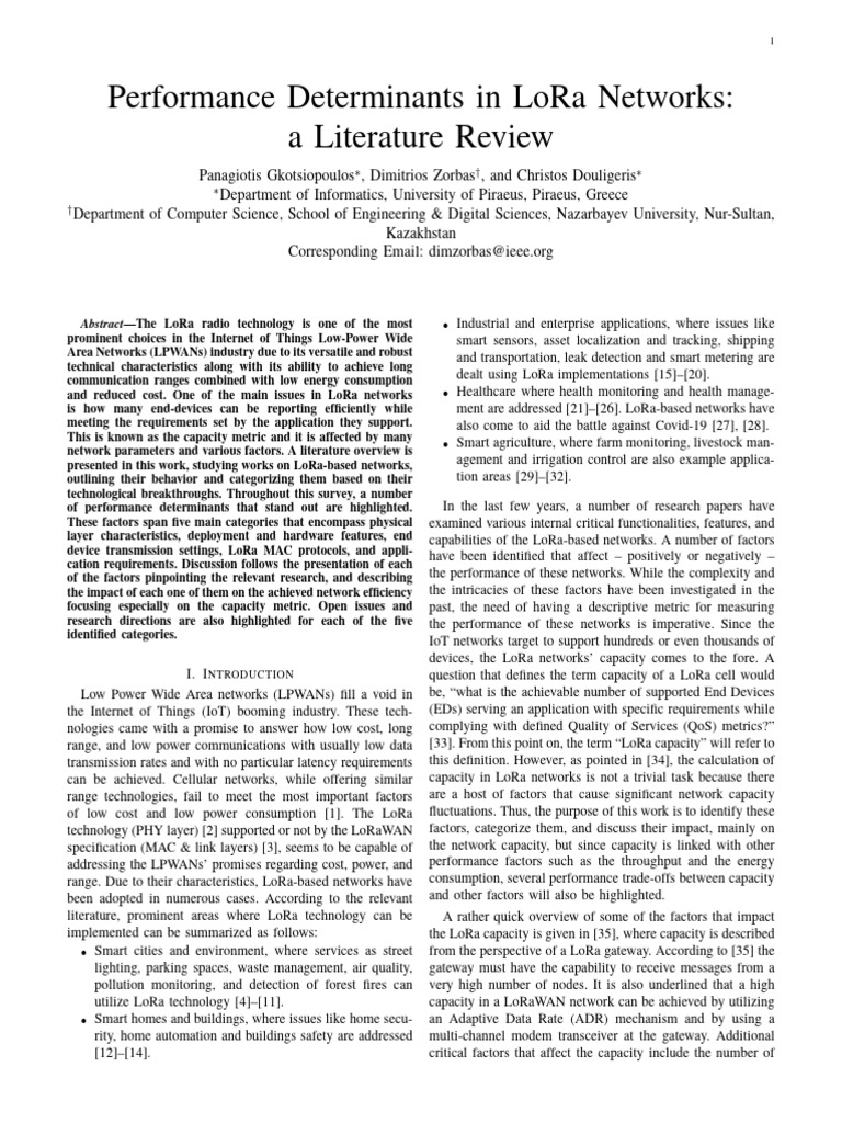 2021 Performance Determinants in LoRa Networks (BIG) | PDF | Computer Network | Telecommunications