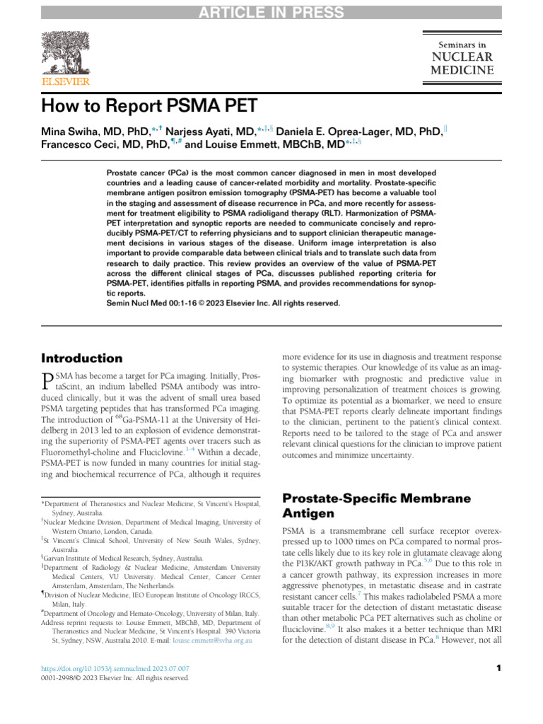 How To Report PSMA PET SeminNuclMed-Aug2023 | PDF | Positron Emission ...