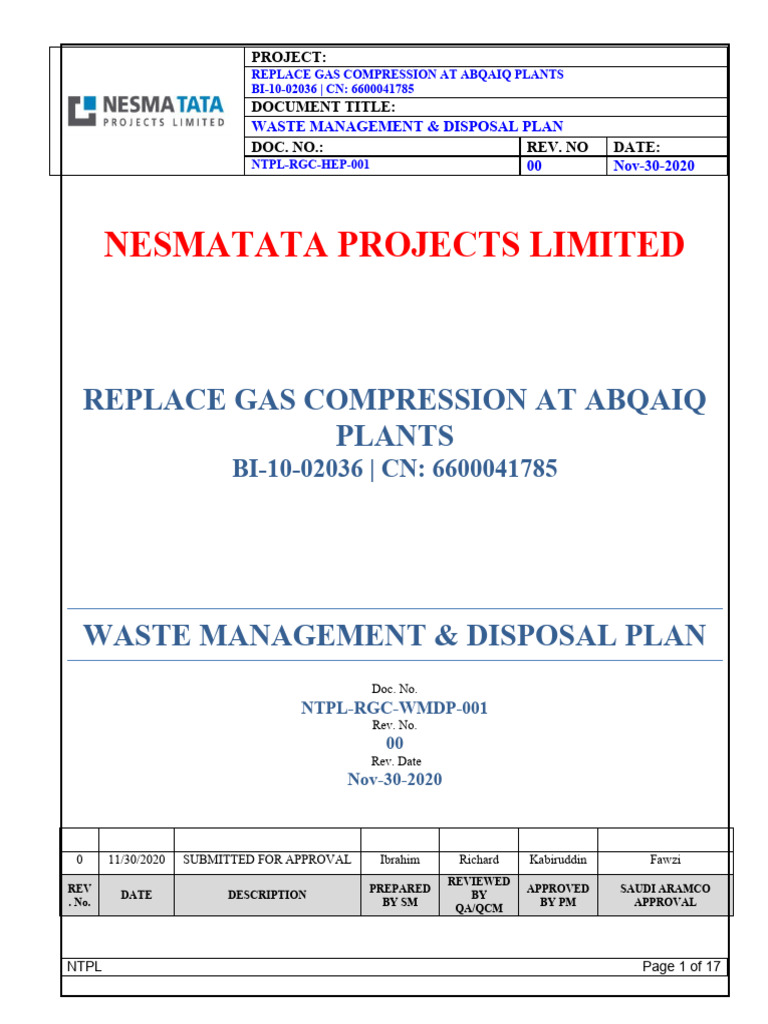 NTPL Waste Management Plan | PDF | Waste | Waste Management