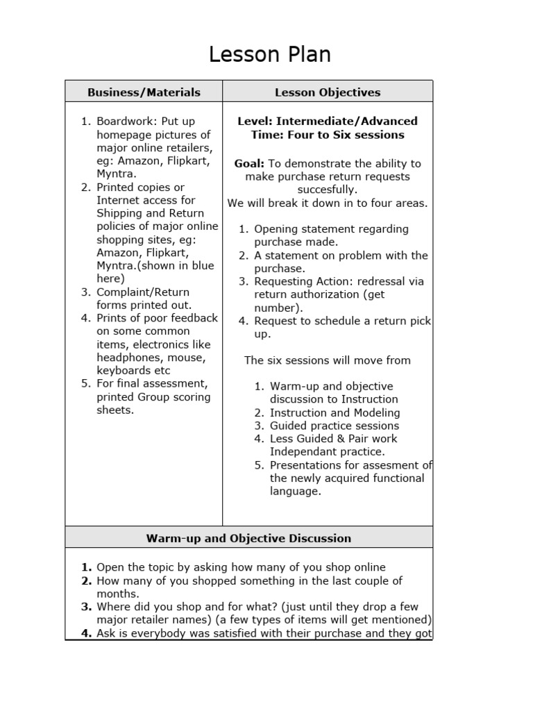 Final Lesson Plan Assignment. How To Make Purchase Return Requests | PDF | Usb Flash Drive ...