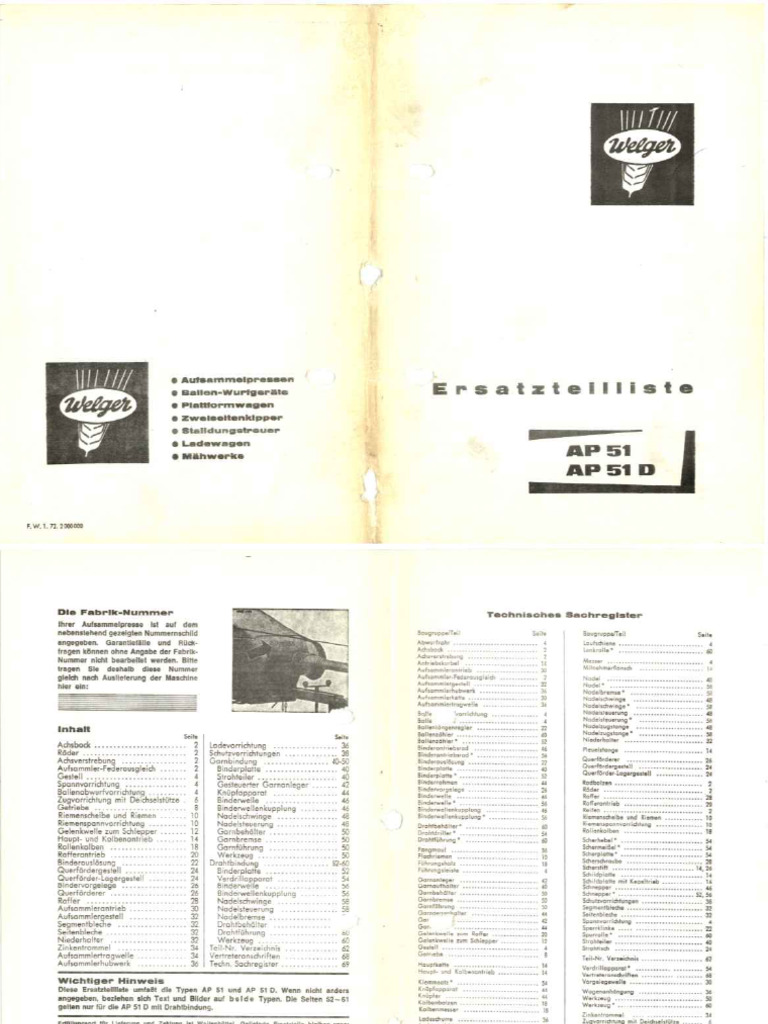 Welger AP 51 Parts Catalog | PDF