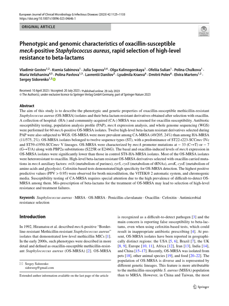 OS MRSA Gostev 2023 | PDF | Methicillin Resistant Staphylococcus Aureus | Staphylococcus Aureus
