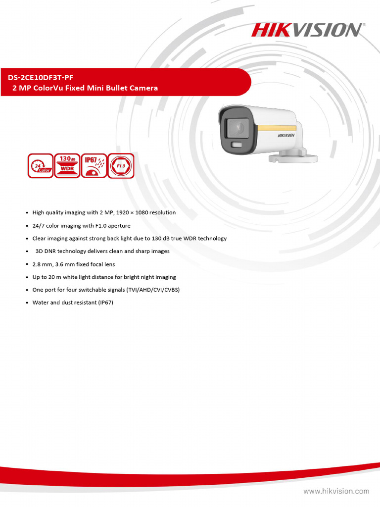 Ds 2ce10df3t Pf Datasheet 20240129 Pdf Camera Lens Field Of View