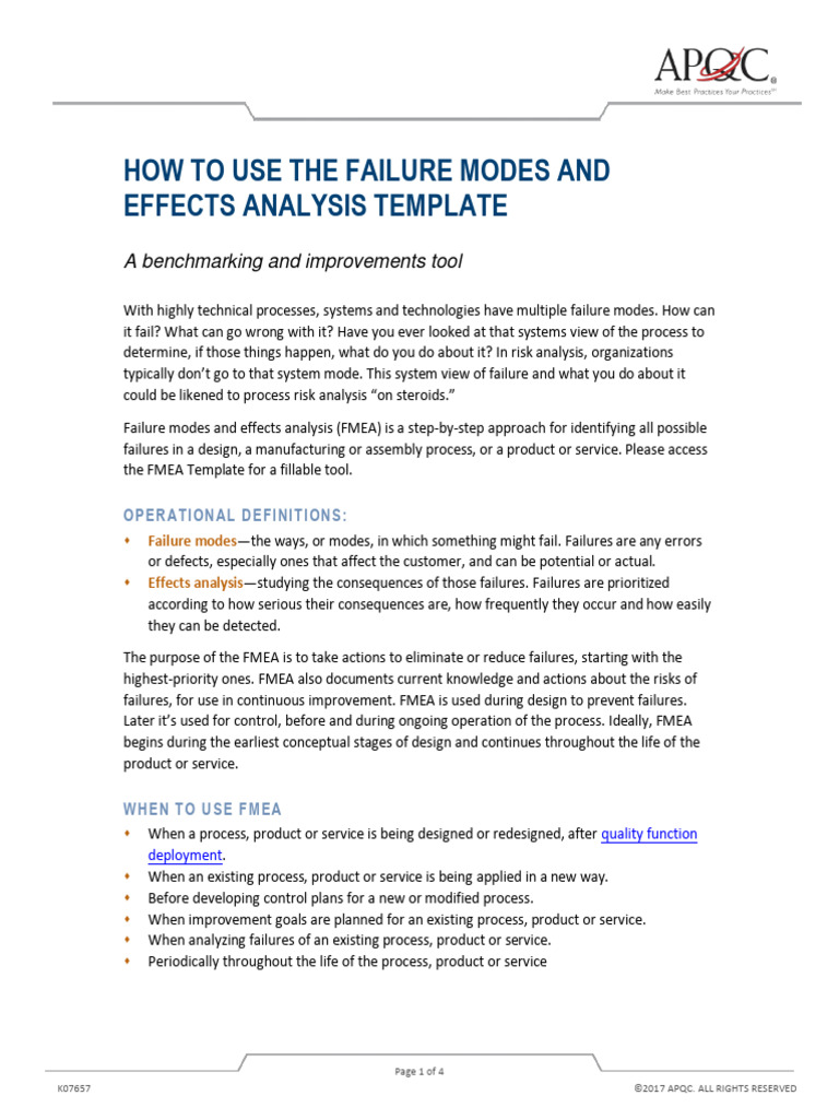How To Use The Failure Modes and Effects Analysis Template: A Benchmarking and Improvements Tool ...
