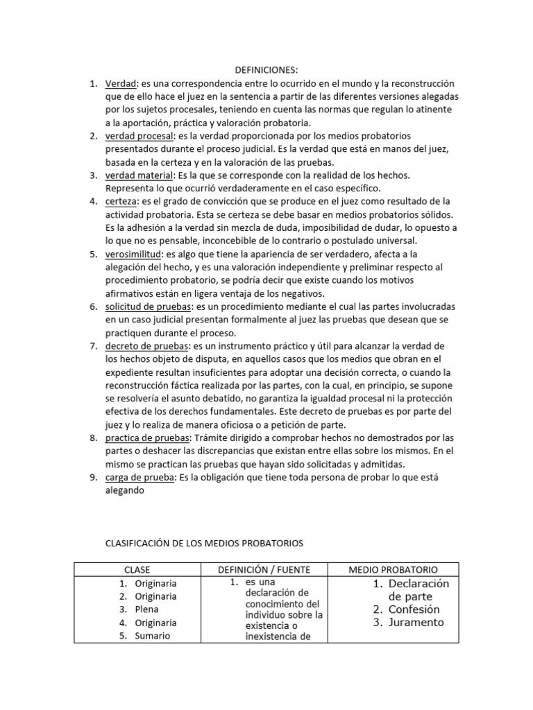 Clasificación de Medios Probatorios | PDF | Verdad | Ley procesal