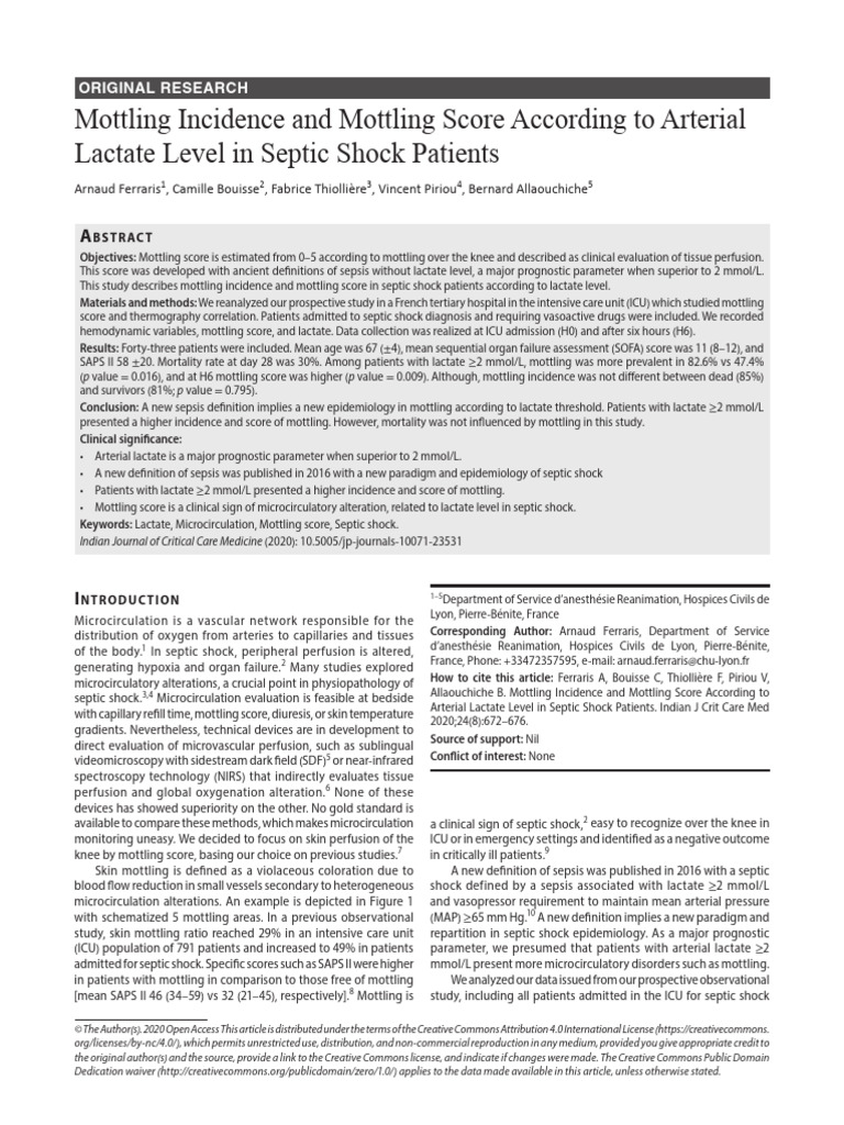 Mottling Score | PDF | Sepsis | Shock (Circulatory)