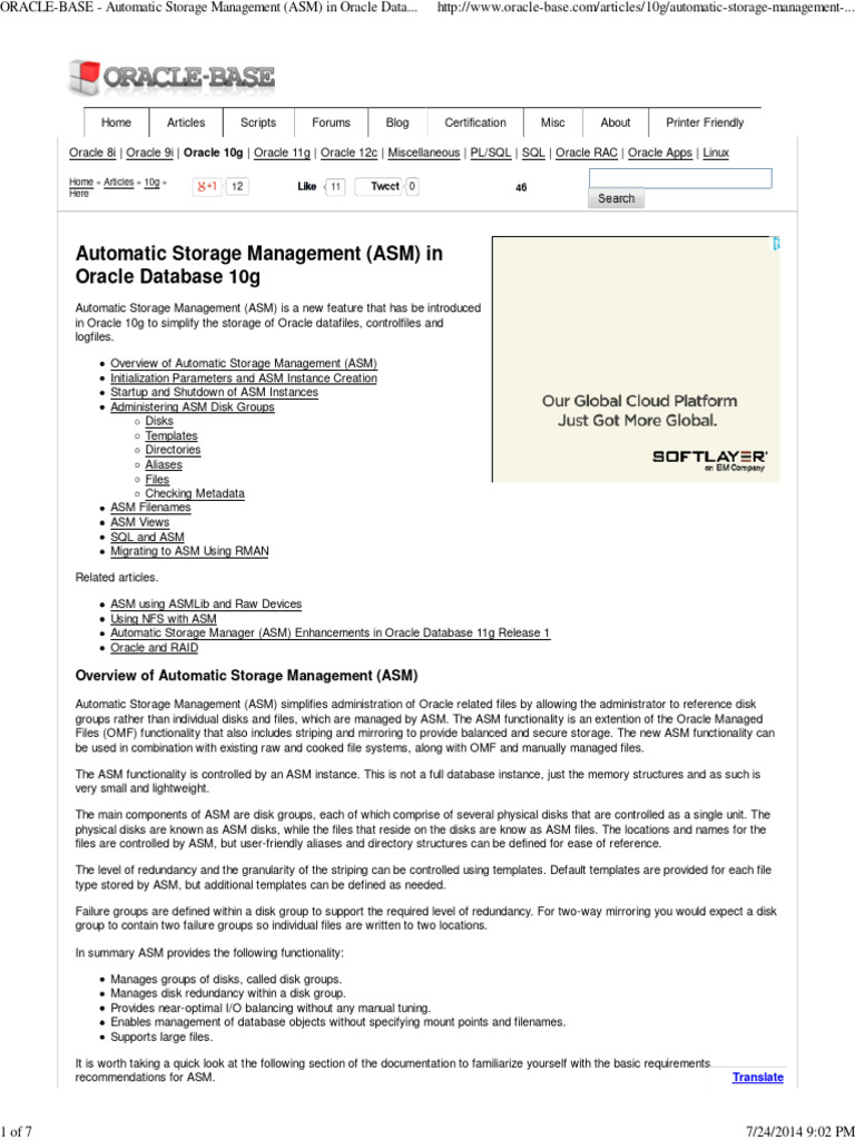 Oracle ASM Management Overview | PDF | Computer Architecture | Data ...