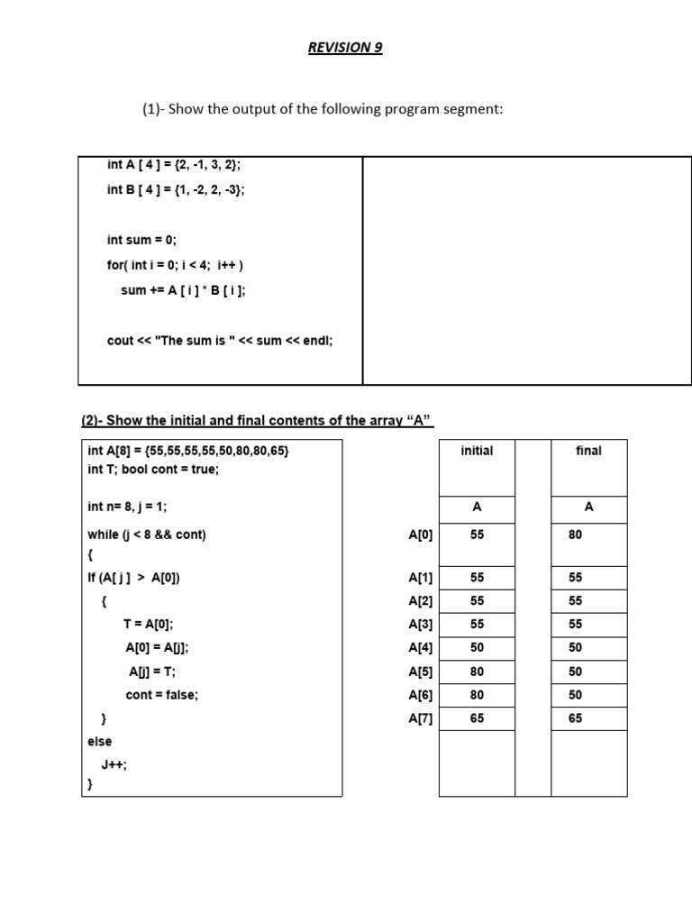 Revision 9 Arrays And Functions Pdf C Computer Programming