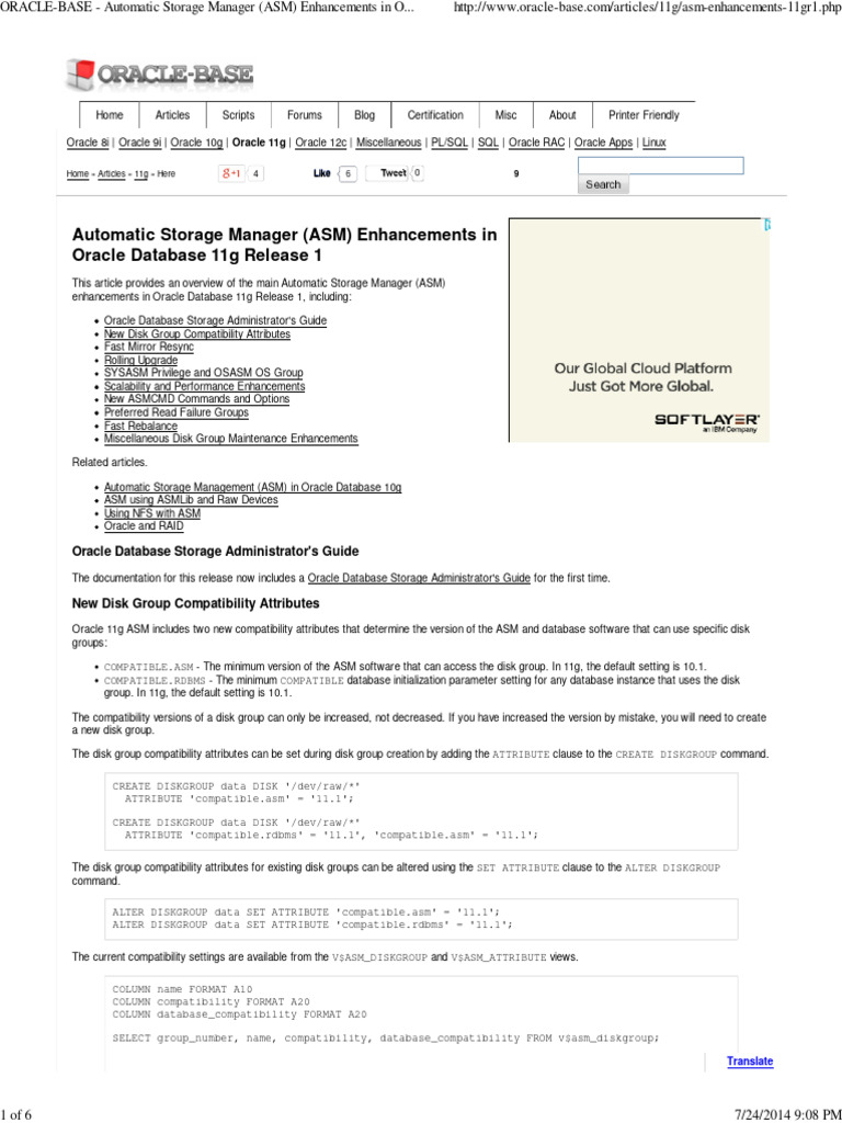 ORACLE-BASE - Automatic Storage Manager (ASM) Enhancements in Oracle Database 11g Release 1 ...