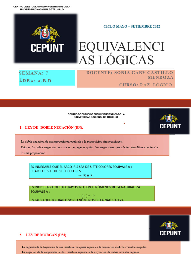 Equivalencias Lógicos | PDF | Sintaxis (Lógica) | Lógica matemática