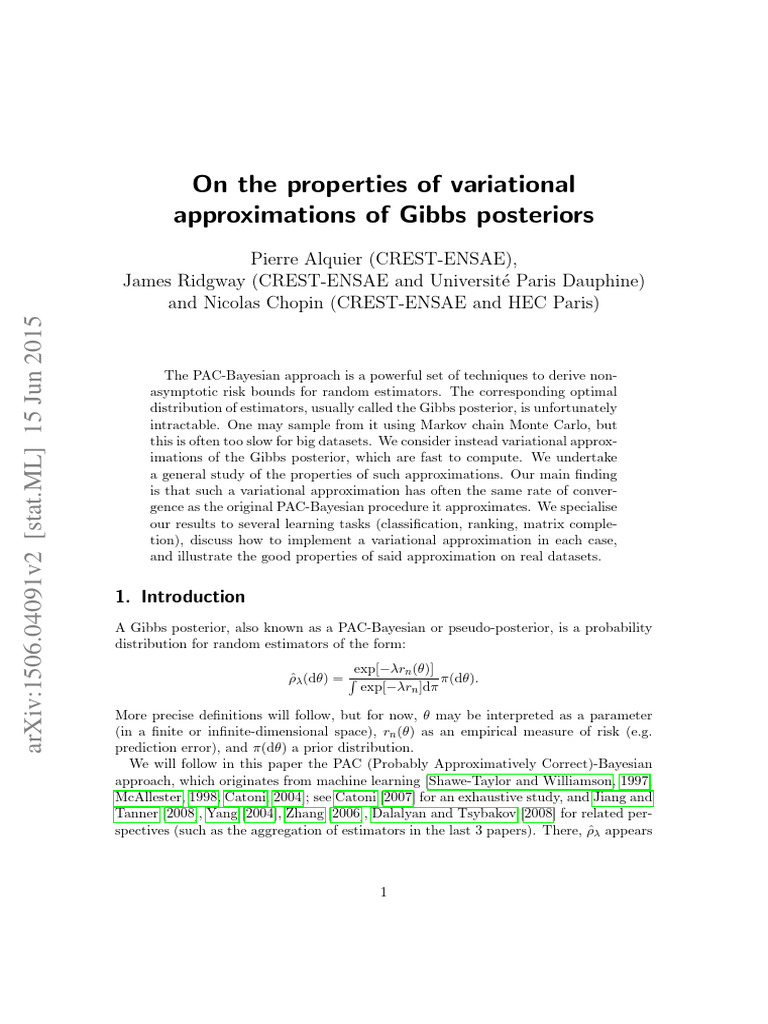 Variational Bayes | PDF | Support Vector Machine | Monte Carlo Method Variational Bayes | PDF | Support Vector Machine | Monte Carlo Method