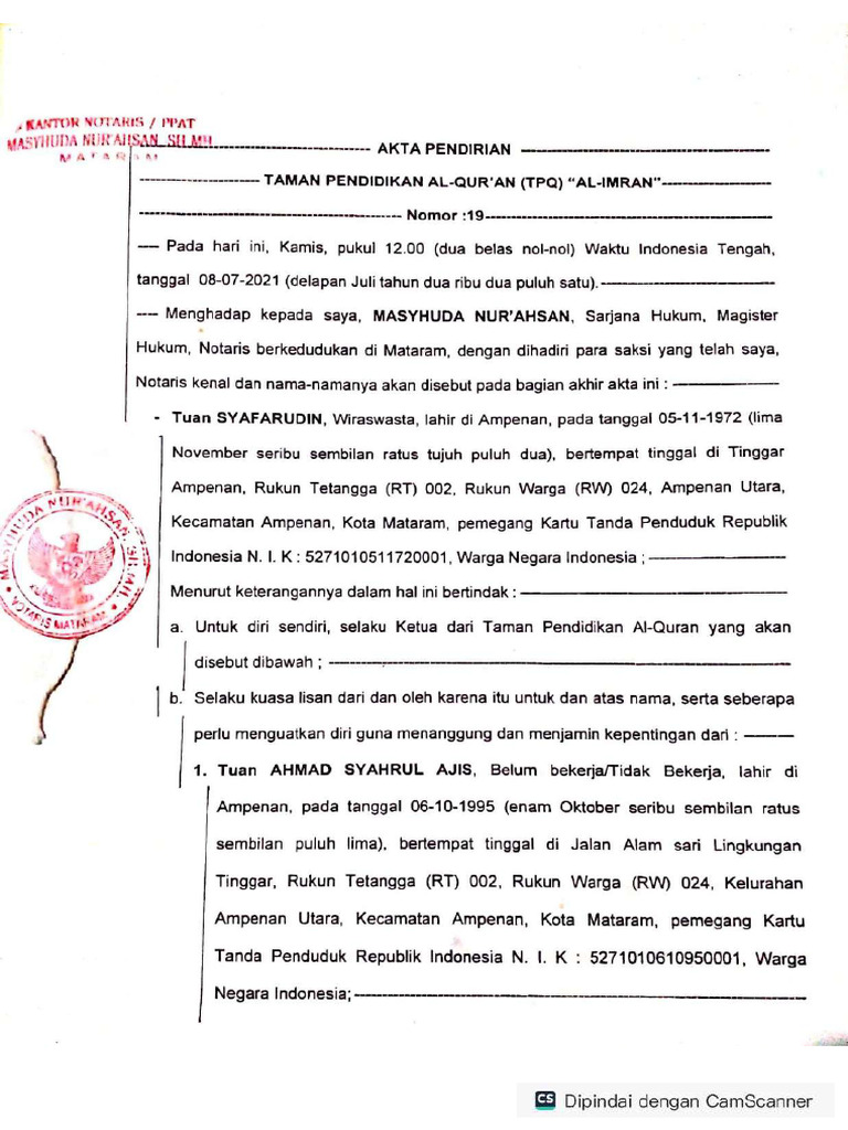 Akte Notaris TPQ Al Imran - Compressed | PDF