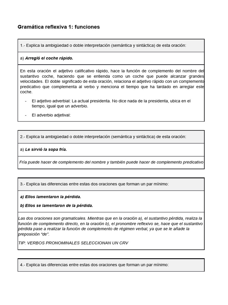 Gramática Reflexiva 1 - Funciones | PDF | Adverbio | Oración (Lingüística)