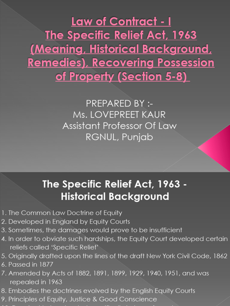 Specific Relief Act 1963 Overview | PDF | Equity (Law) | Legal Remedy
