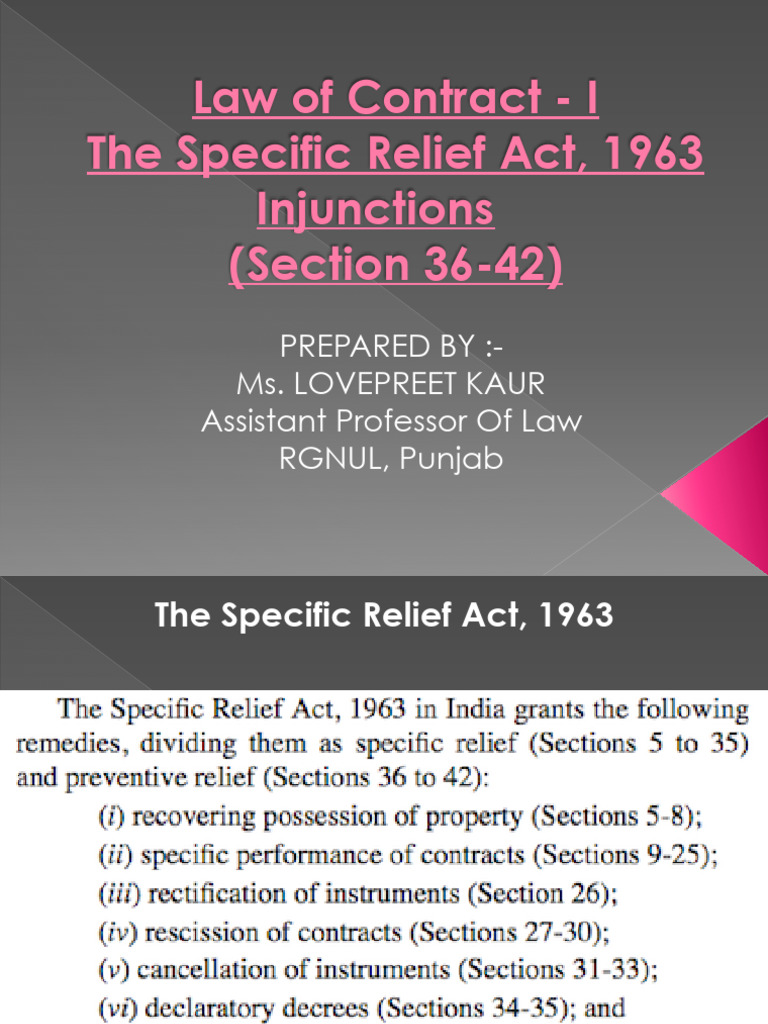 The Specific Relief Act, 1963 (Injunctions Section 36-42) | PDF | Injunction | Breach Of Contract